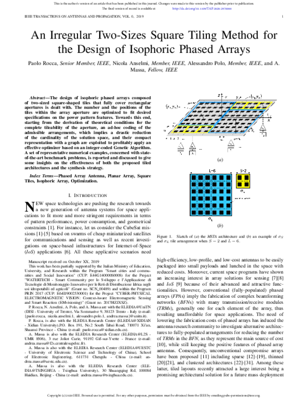 Pdf An Irregular Two Sizes Square Tiling Method For The Design Of Isophoric Phased Arrays 0976