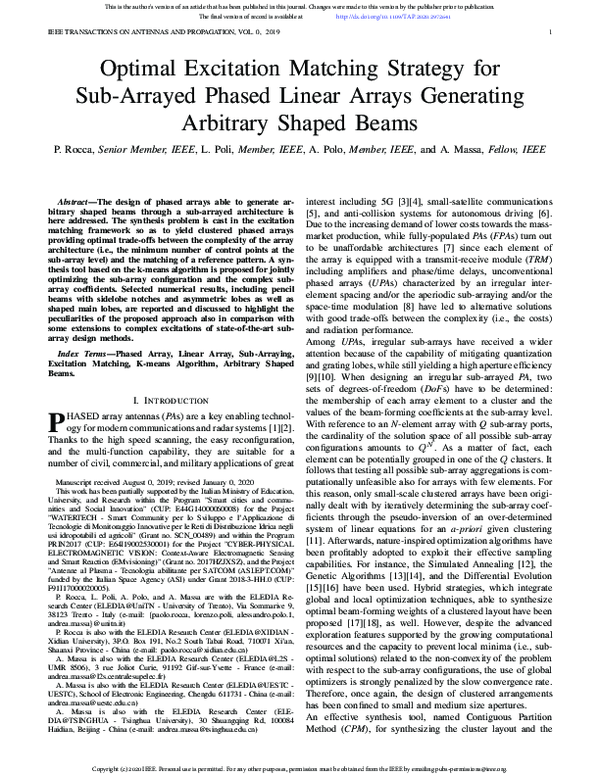 Pdf Optimal Excitation Matching Strategy For Sub Arrayed Phased Linear Arrays Generating