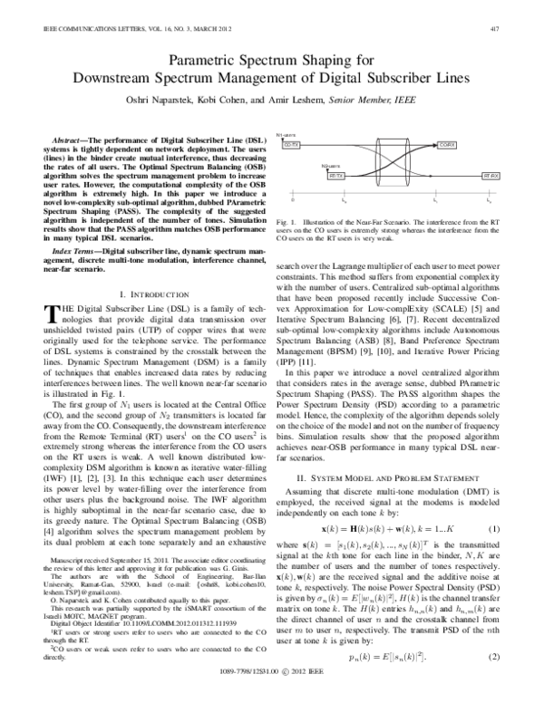 Pdf Parametric Spectrum Shaping For Downstream Spectrum Management Of Digital Subscriber Lines
