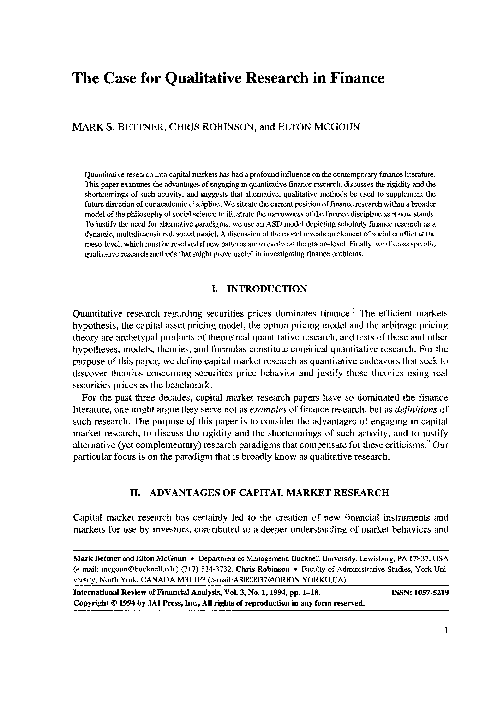 (PDF) The case for qualitative research in finance