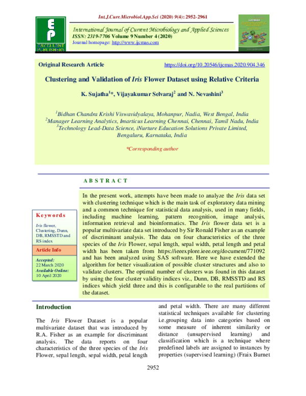 Pdf Clustering And Validation Of Iris Flower Dataset Using Relative