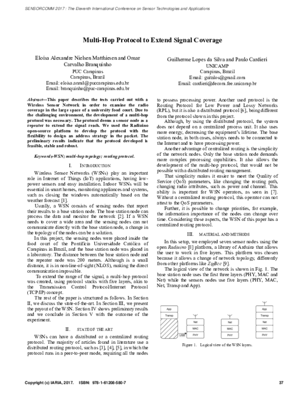 Pdf Multi Hop Protocol To Extend Signal Coverage