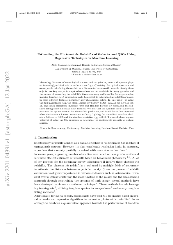 Pdf Estimating The Photometric Redshifts Of Galaxies And Qsos Using Regression Techniques In