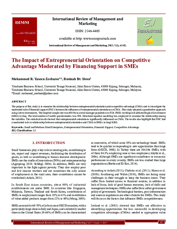 (PDF) International Review of Management and Marketing The Impact of Entrepreneurial Orientation ...