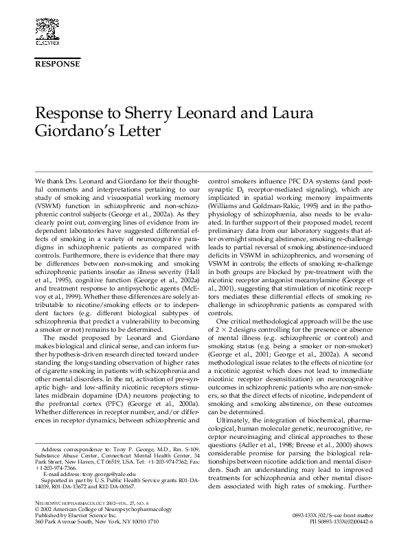 (PDF) Response to Sherry Leonard and Laura Giordano's Letter | Tony ...