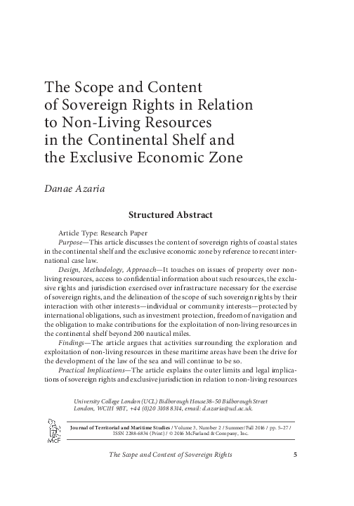 (PDF) The Scope and Content of Sovereign Rights in relation to Non ...