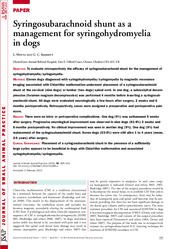 (PDF) Syringosubarachnoid shunt as a management for syringohydromyelia ...