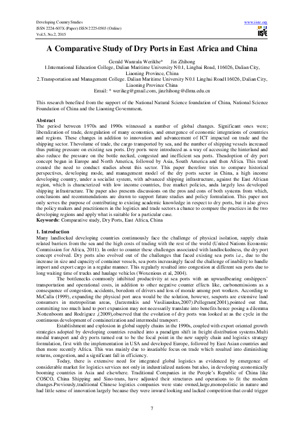 (PDF) A Comparative Study of Dry Ports in East Africa and China