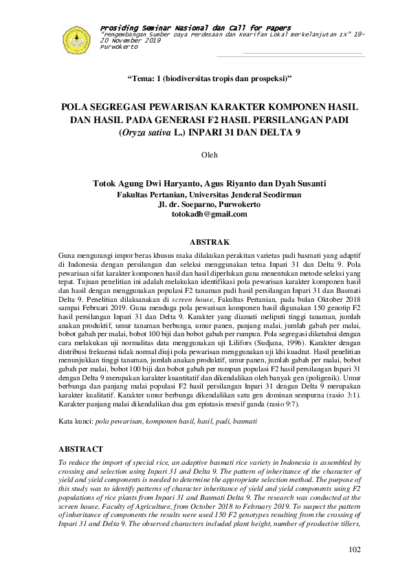 (PDF) POLA SEGREGASI PEWARISAN KARAKTER KOMPONEN HASIL DAN HASIL PADA ...