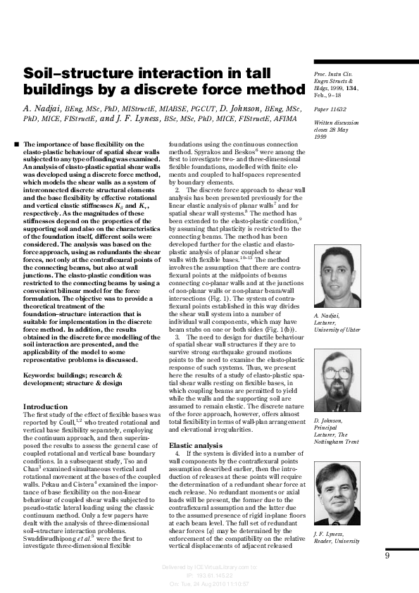 (PDF) Soil-Structure Interaction in Tall Buildings by a Discrete Force Method