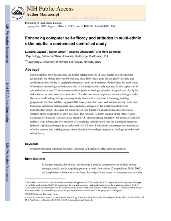 (PDF) Enhancing computer self-efficacy and attitudes in multi-ethnic ...