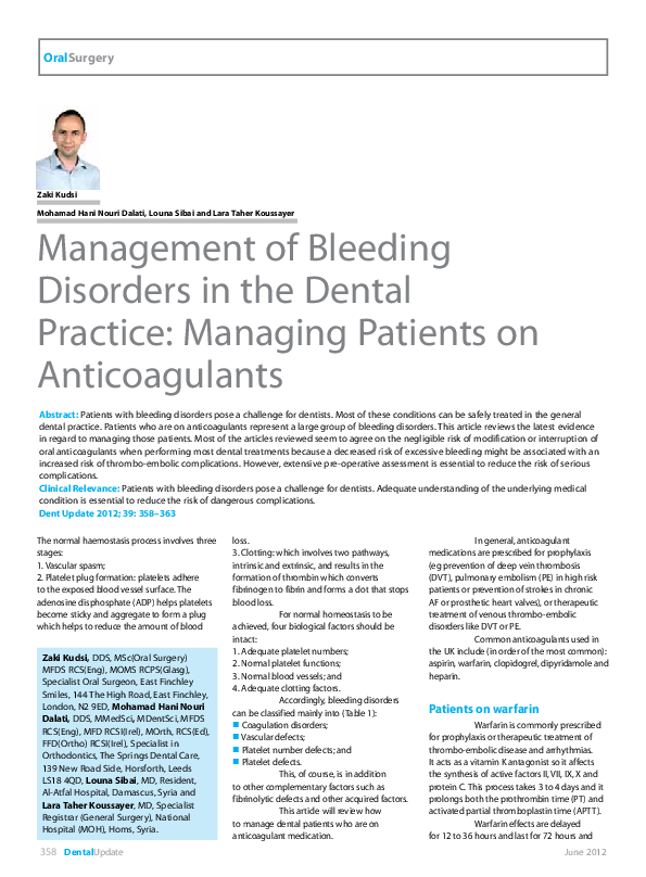 (PDF) Management of bleeding disorders in the dental practice: managing ...