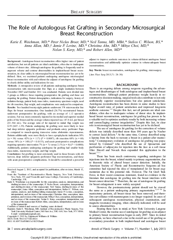 (PDF) The Role of Autologous Fat Grafting in Secondary Microsurgical ...