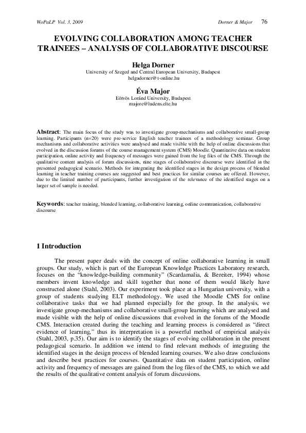(PDF) Evolving collaboration among teacher trainees analysis of ...