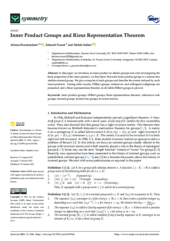 (PDF) Inner Product Groups and Riesz Representation Theorem