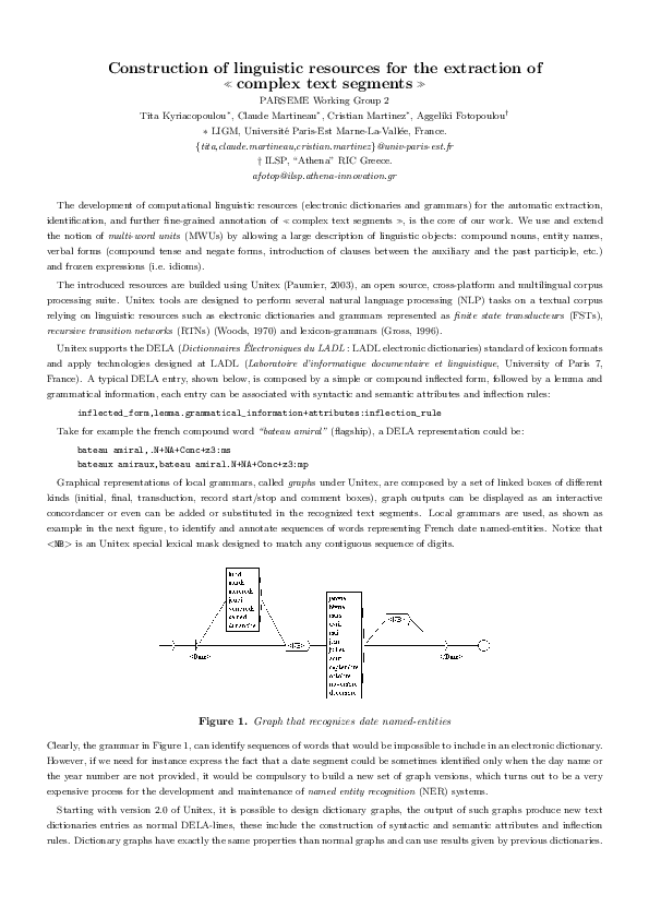 (PDF) Construction of linguistic resources for the extraction of "complex text segments