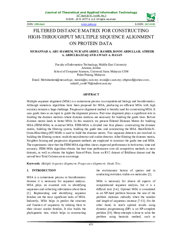 (PDF) Filtered Distance Matrix for Constructing High-Throughput ...