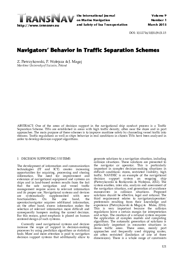 (PDF) Navigators’ Behavior in Traffic Separation Schemes