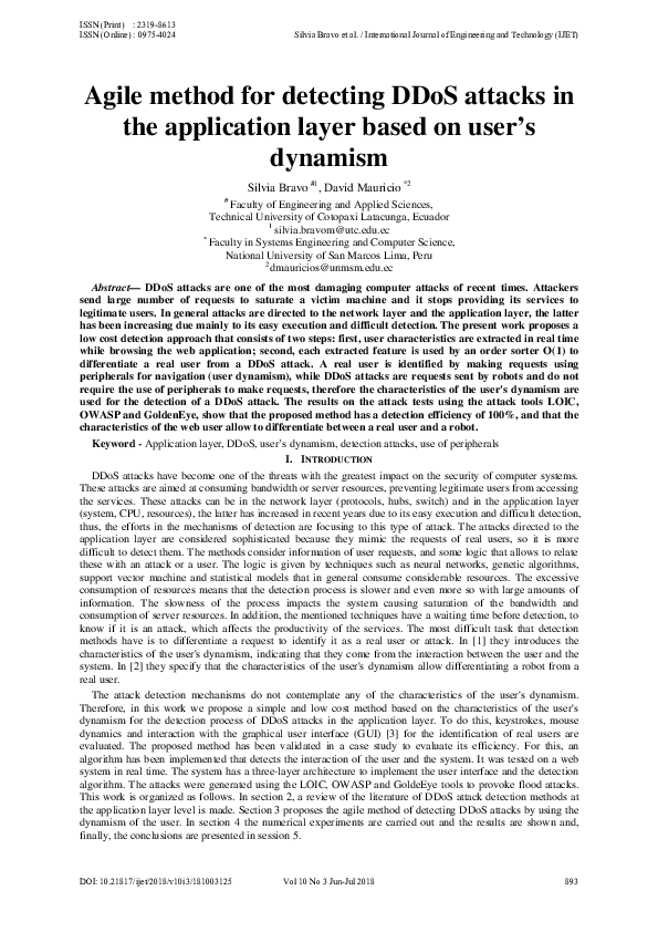 Pdf Agile Method For Detecting Ddos Attacks In The Application Layer