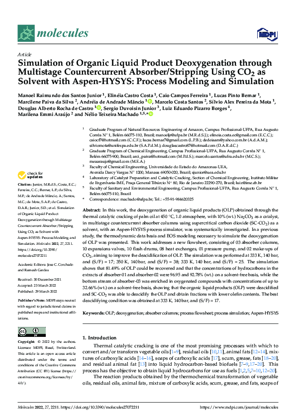 (PDF) Simulation of Organic Liquid Product Deoxygenation through ...