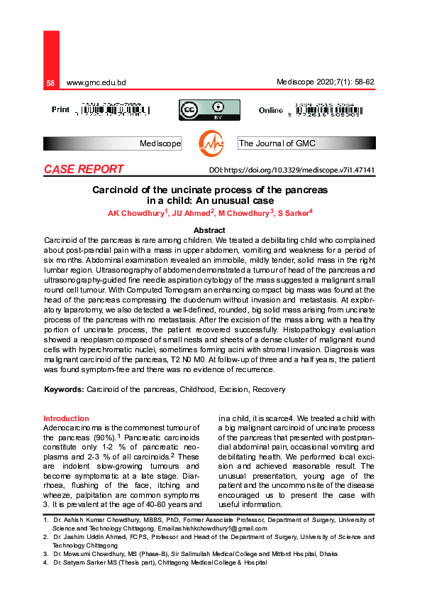 (PDF) Carcinoid of the uncinate process of the pancreas in a child: An ...