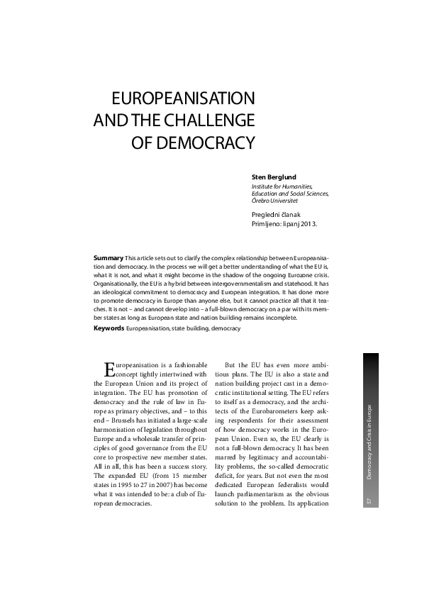 (PDF) Europeanisation and the Challenge of Democracy