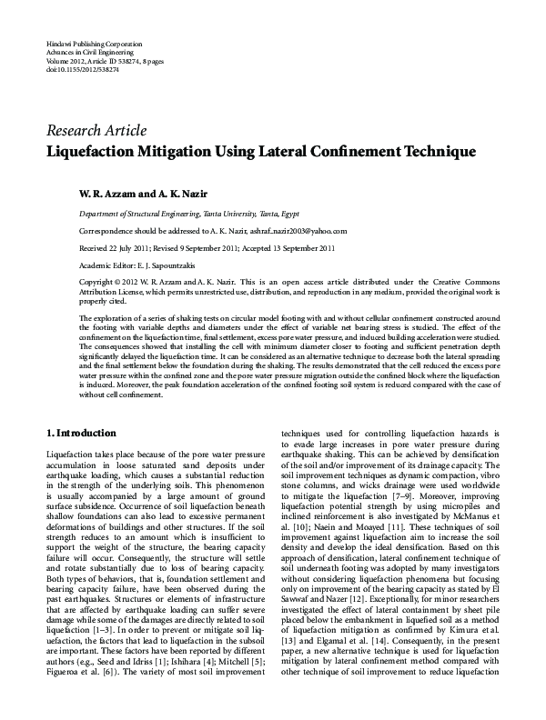 Pdf Liquefaction Mitigation Using Lateral Confinement Technique