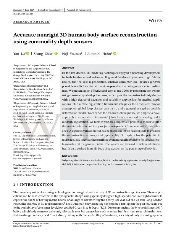 (PDF) Accurate nonrigid 3D human body surface reconstruction using ...