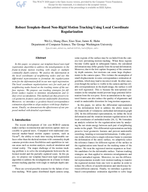 (PDF) Robust Template-Based Non-Rigid Motion Tracking Using Local Coordinate Regularization