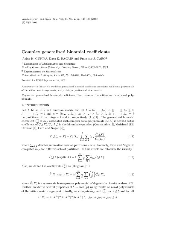 (PDF) Complex generalized binomial coefficients