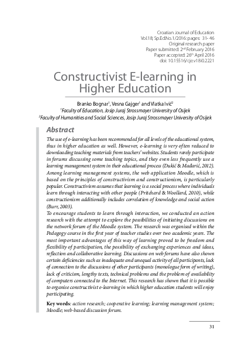 (PDF) Constructivist E-learning in Higher Education/Konstruktivističko ...