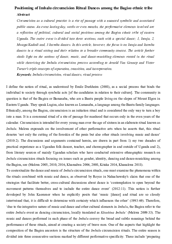 (DOC) Positioning of Imbalu circumcision Ritual Dances among the Bagisu ...