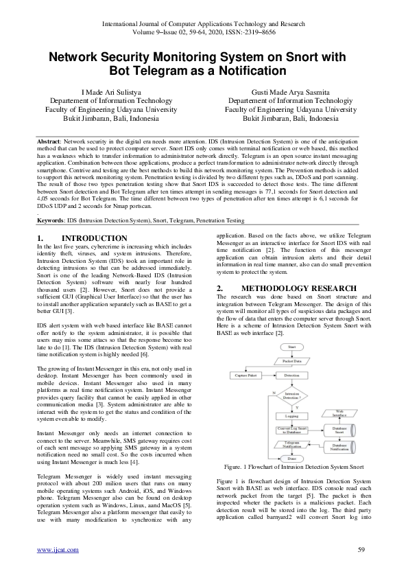 (PDF) Network Security Monitoring System on Snort with Bot Telegram as a Notification
