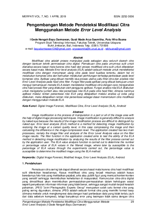 (PDF) Pengembangan Metode Pendeteksi Modifikasi Citra Menggunakan Metode Error Level Analysis