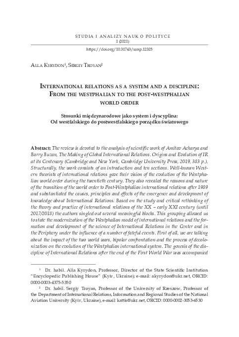 (PDF) International relations as a system and a discipline: From the ...