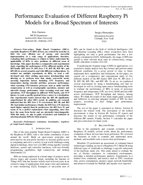 (PDF) Performance Evaluation of Different Raspberry Pi Models for a Broad Spectrum of Interests