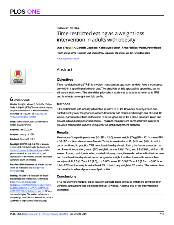 (PDF) Time restricted eating as a weight loss intervention in adults ...