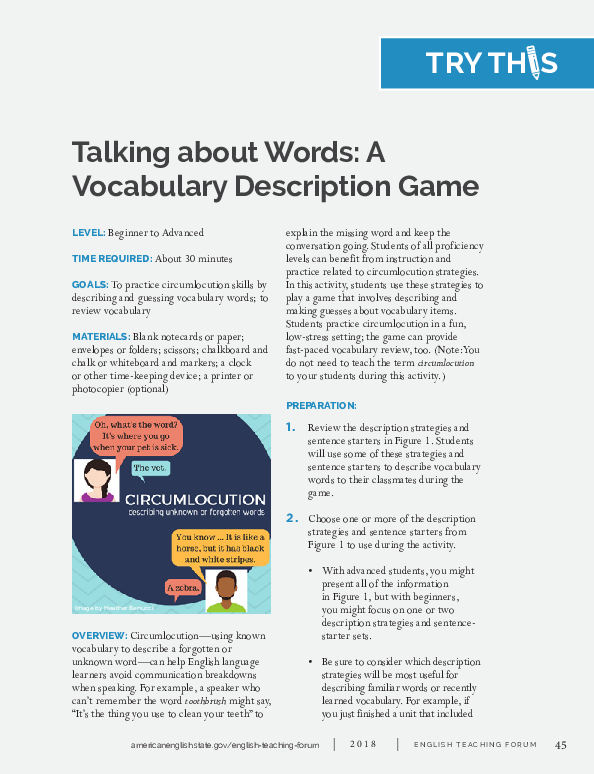 (PDF) Talking about Words: A Vocabulary Description Game