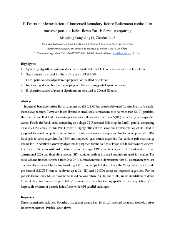 Pdf Efficient Implementation Of Immersed Boundary Lattice Boltzmann Method For Massive