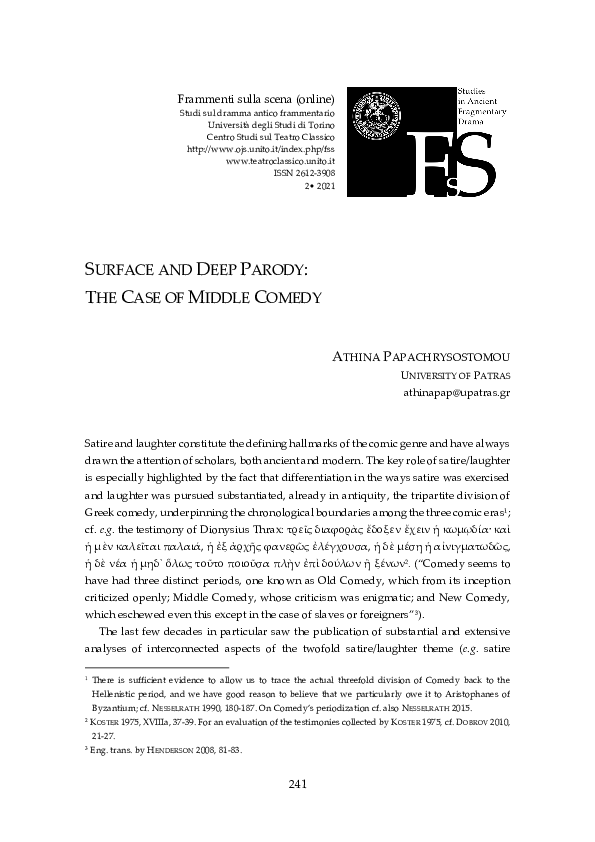 (PDF) Surface and Deep Parody: The Case of Middle Comedy (2021)