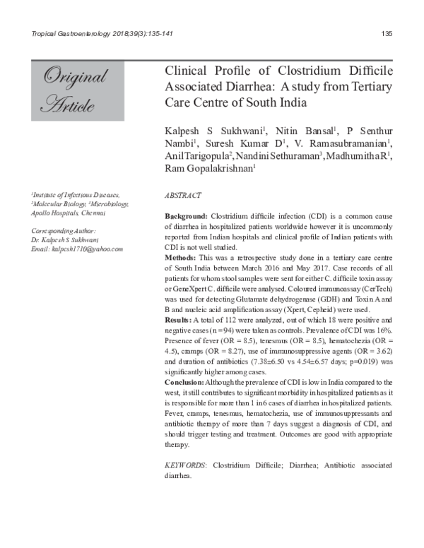 (PDF) Clinical Profile of Clostridium Difficile Associated Diarrhea: A ...