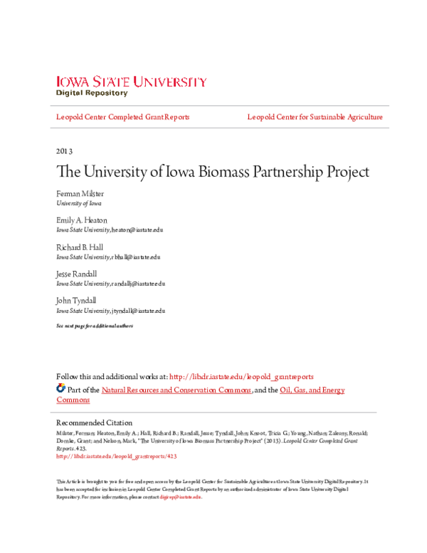 (PDF) The University of Iowa Biomass Partnership Project