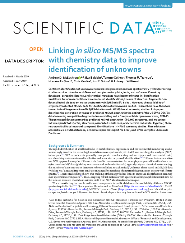 (PDF) Linking in silico MS/MS spectra with chemistry data to improve ...
