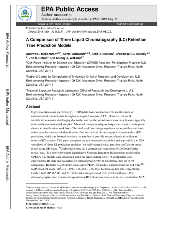 (PDF) A comparison of three liquid chromatography (LC) retention time ...