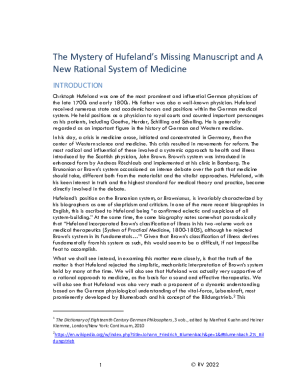 (PDF) The Mystery of Hufeland's Missing Manuscript and A New Rational ...