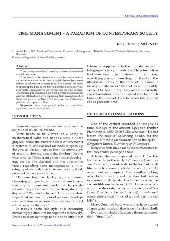 (PDF) Time Management - a Paradigm of Contemporary Society
