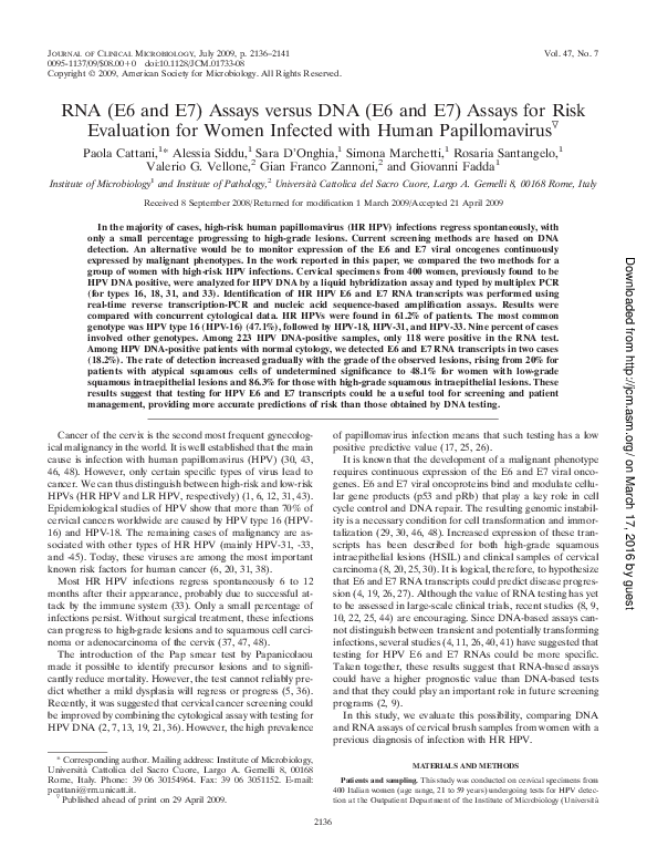 (PDF) RNA (E6 and E7) Assays versus DNA (E6 and E7) Assays for Risk ...
