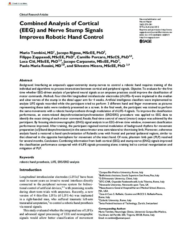 (PDF) Combined Analysis of Cortical (EEG) and Nerve Stump Signals ...