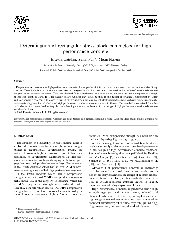 (PDF) Determination of rectangular stress block parameters for high ...