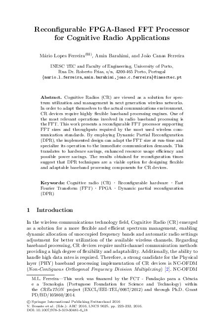 Pdf Reconfigurable Fpga Based Fft Processor For Cognitive Radio